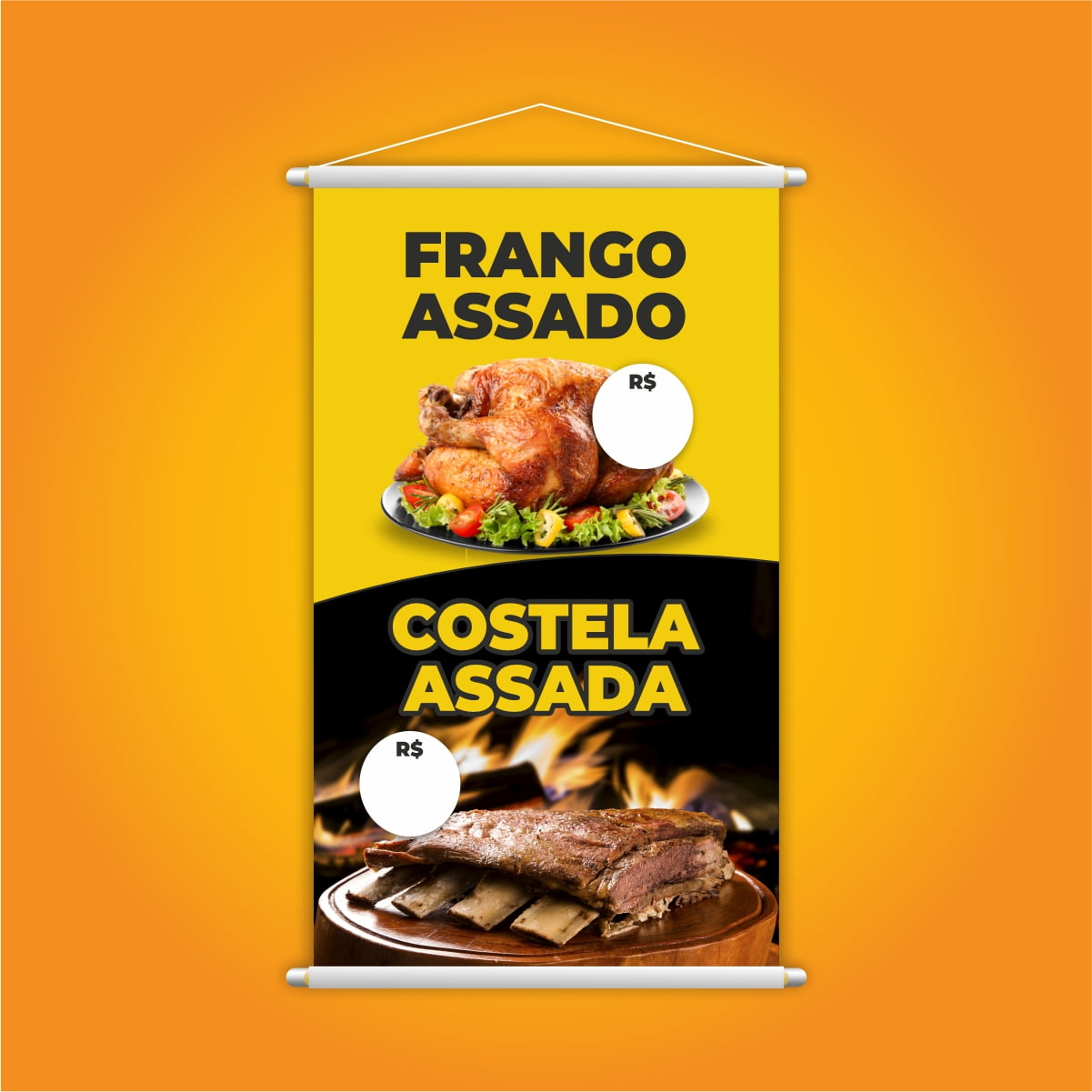 Banner Frango Assado e Costela Assada com Preço Comida - Loja PlimShop