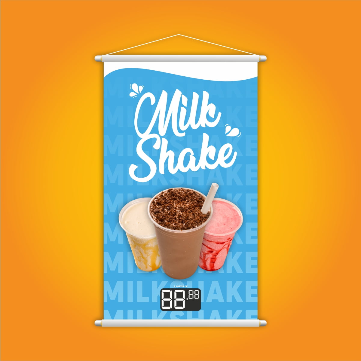 Banner Milk Shake Bebida Gelada Sorveteria Preço - Loja PlimShop