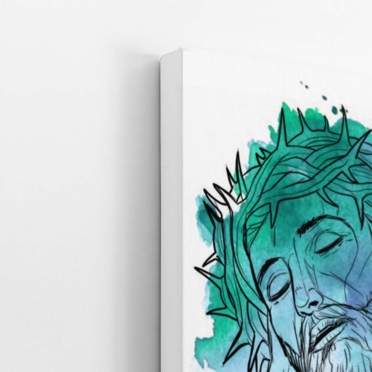 Jesus Cristo Arte Aquarela Azul Verde Quadro Canvas - Loja PlimShop